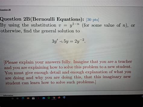 Solved Question 2b Question 2b Bernoulli Equations 30