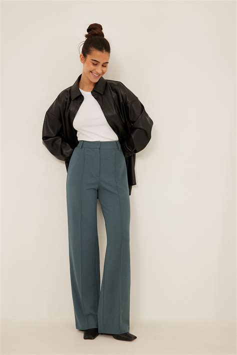 Fitted Wide Leg Suit Pants Blue Na