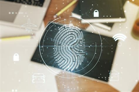 Premium Photo Multi Exposure Of Abstract Fingerprint Scan Interface