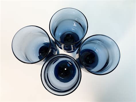 Vintage Set Of 4 Dusky Blue By Libbey Water Glasses Stemware 4