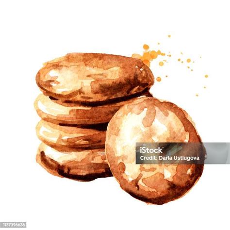 燕麥餅乾在白色背景查出的水彩手繪的例證向量圖形及更多曲奇餅圖片 曲奇餅 水彩畫 插圖 Istock