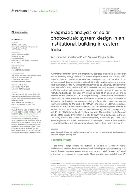 PDF Pragmatic Analysis Of Solar Photovoltaic System Design In An Institutional Building In