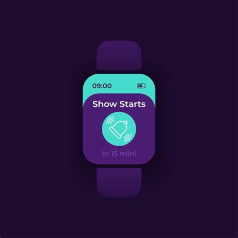 시작 알림 Smartwatch 인터페이스 벡터 템플릿을 표시합니다 모바일 앱 알림 야간 모드 디자인 경고 메시지 화면입니다