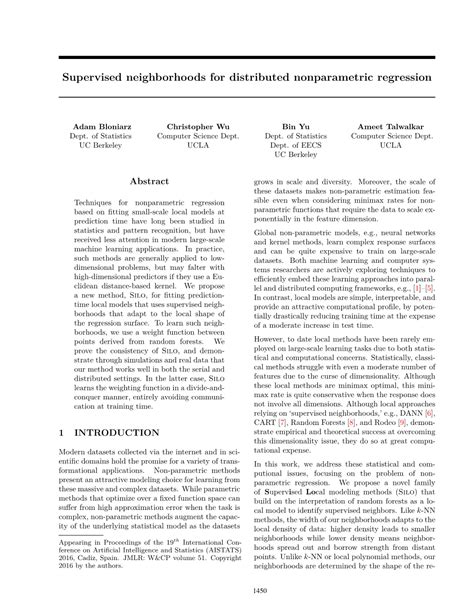 Supervised Neighborhoods For Distributed Nonparametric Regression Docslib