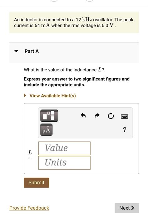 Solved An Inductor Is Connected To A 12 Khz Oscillator The Peak