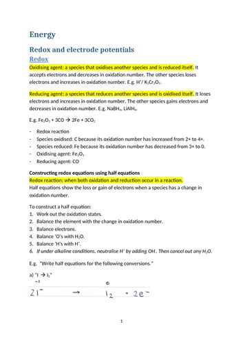 Ocr A Level Chemistry Redox And Electrode Potentials Revision Notes