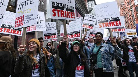 Tv Film Writers Strike In Manhattan Over Pay Future In Industry Newsday