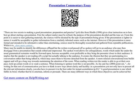 Presentation Commentary Essay Ppt