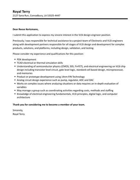 Vlsi Design Engineer Cover Letter Velvet Jobs