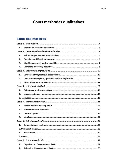 Méthode Qualitative Résumé Du Cours Et Préparation à Lexamen Cours