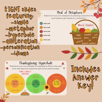 Thanksgiving Figurative Language Activities For Google Slides Simile Metaphor