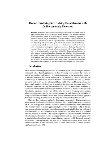 Pdf Online Clustering For Evolving Data Streams With Online Anomaly