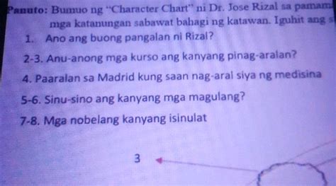 Panuto Bumuo Ng Character Chart Ni Dr Jose StudyX