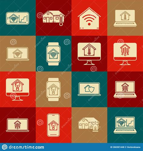 Set Laptop With Smart Home With Wi Fi Computer Monitor Smart Watch Mobile Phone And House