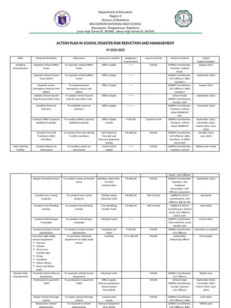 Action Plan Sdrrm Pdf Occupational Safety And Health Risk Management