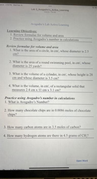 Solved Avogadro Lab Active Leaming Learning Objectives 1