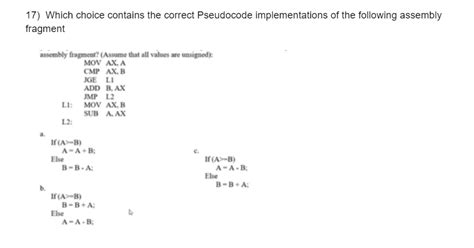 Solved 17 Which Choice Contains The Correct Pseudocode