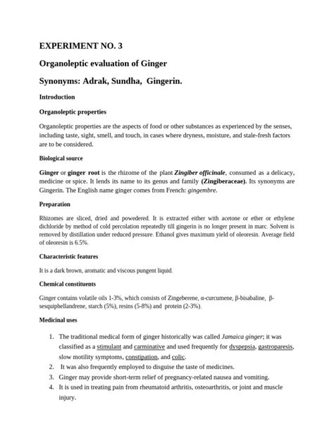 Experiment No 3 Pdf Ginger