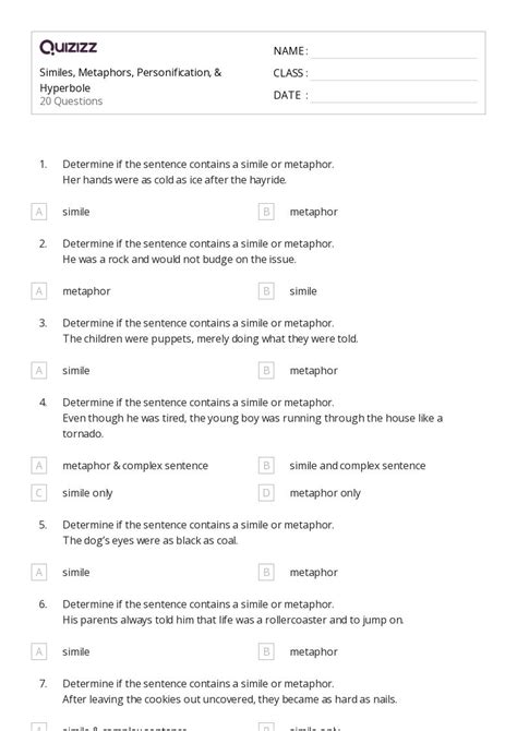 50 Hyperbole Worksheets For 5th Grade On Quizizz Free And Printable