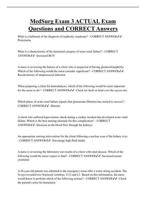 Medsurg Exam 3 Actual Exam Questions And Correct Answers Medsurg Stuvia Us