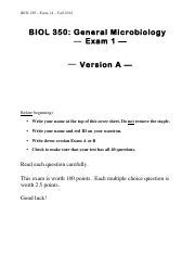 BIOL 350 Exam Paper Exam 1A Answers Fall 2014 1 Pdf BIOL 350 Exam 1A