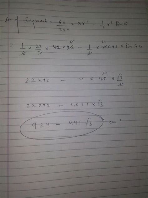 E Find The Area Of The Minor Segment Of A Circle Of Radius 42 Mathrm { Cm } Length Of
