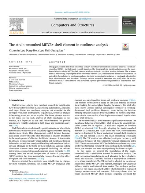 The Strain Smoothed Mitc3 Shell Element In Nonlinear Analysis Pdf