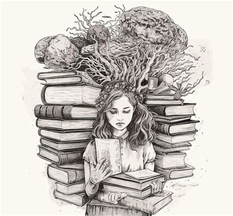 Premium Vector Girl Reading Pile Of Books