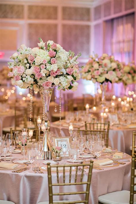 Pink And Ivory Wedding Centerpieces With Jewels