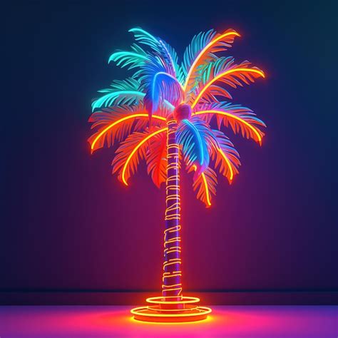 Premium Ai Image Neon Palm Trees On A Beach