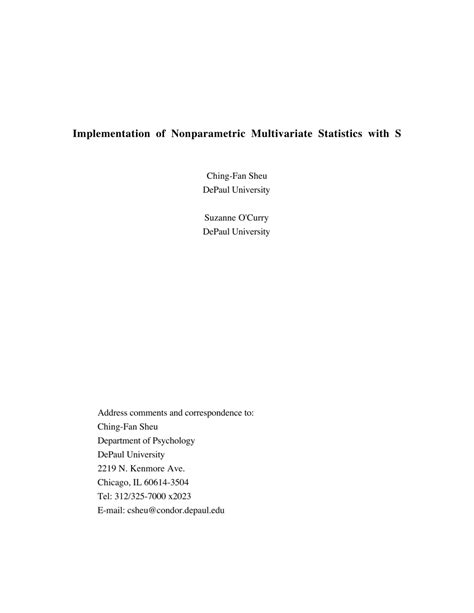 Pdf Implementation Of Nonparametric Multivariate Statistics With S