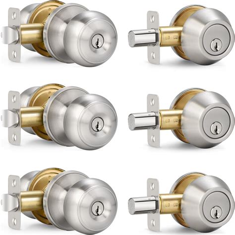 3 Sets Entry Door Knob And Single Cylinder Deadbolt Combo Set Keyed
