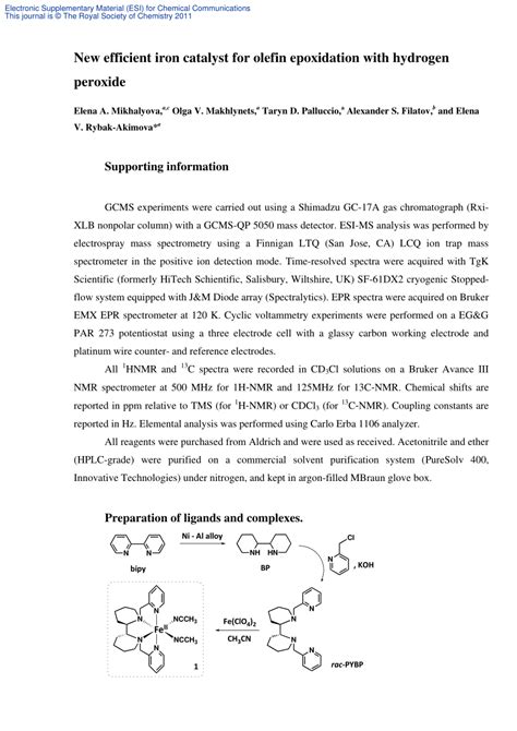 Pdf Cheminform Abstract A New Efficient Iron Catalyst For Olefin Epoxidation With Hydrogen