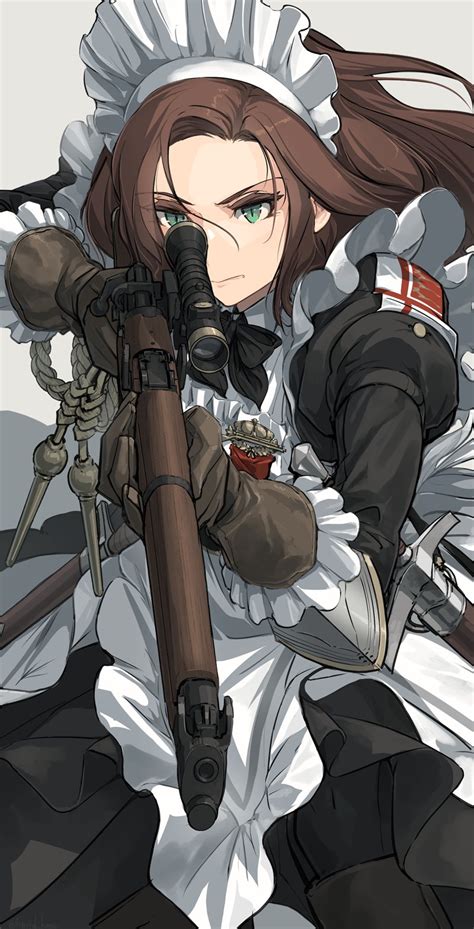 Safebooru 1girl Aiming Apron Asterisk Kome Bolt Action Closed Mouth