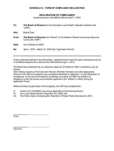 Fillable Online Schedule Fform Of Compliance Declaration Fax Email Print Pdffiller