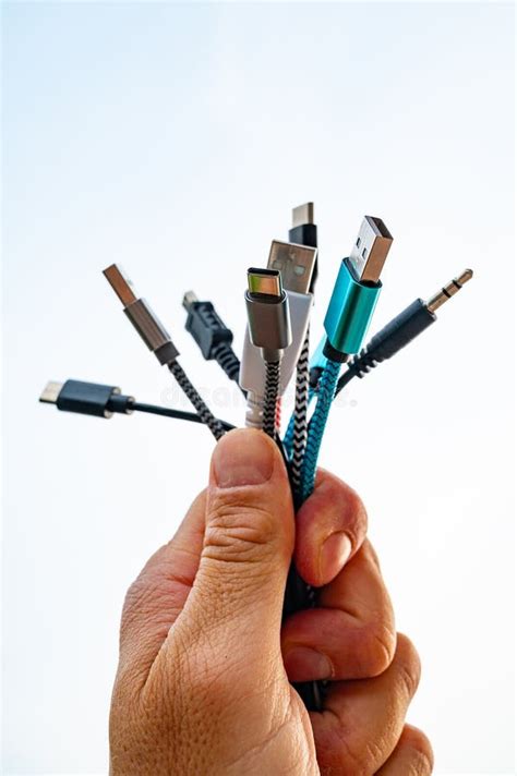 USB And Smartphone Cables And Connectors Of Various Types And Colours Stock Photo Image Of