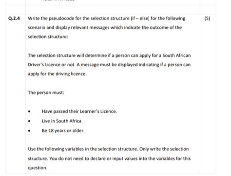 Solved Write The Pseudocode For The Selection Structure If