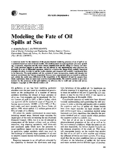 Pdf Modeling The Fate Of Oil Spills At Sea