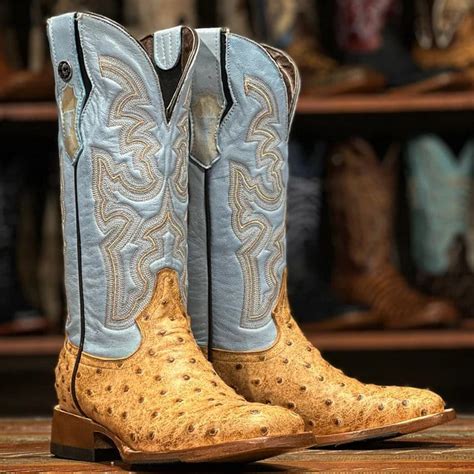 Tanner Mark Womens Ostrich Print Square Toe Boots Oryx Tml207101