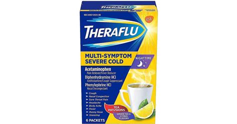 Theraflu Nighttime Multi Symptom Severe Cold Hot Liquid Powder Green 6
