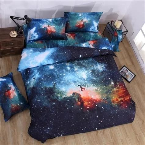 Housse de Couette Simple 140x200cm Parure de Lit pour Enfant 3D Galaxy Univers Ciel étoilé