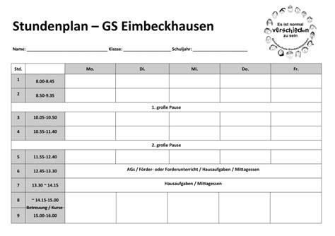 Grundschule Eimbeckhausen Stundenplan Vorlage