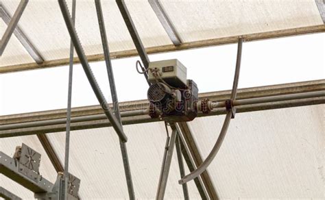 Electric Motor For Opening A Roof In A Greenhouse Stock Image Image