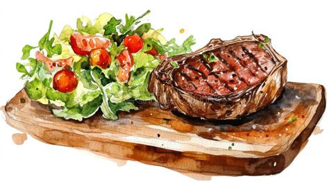 A Wooden Board With A Grilled Steak And An Assortment Of Fresh