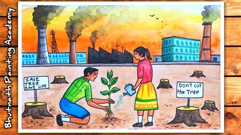 Tree Plantation Drawingsave Tree Save Environment Poster Painting
