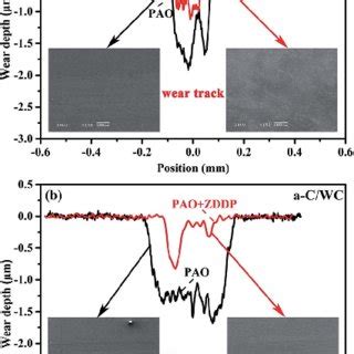 SEM Images And Cross Section Profiles Of Wear Tracks Of The
