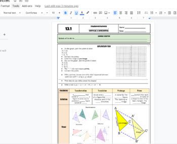 Graphing Transformations Reflections Notes Homework With KEY Included