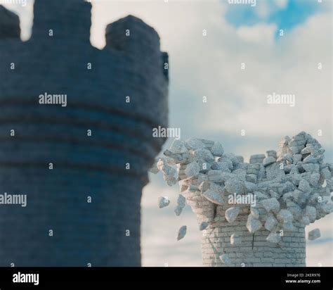 A Black Chess Castle Opposing A Crumbling White Castle On A Chess Board