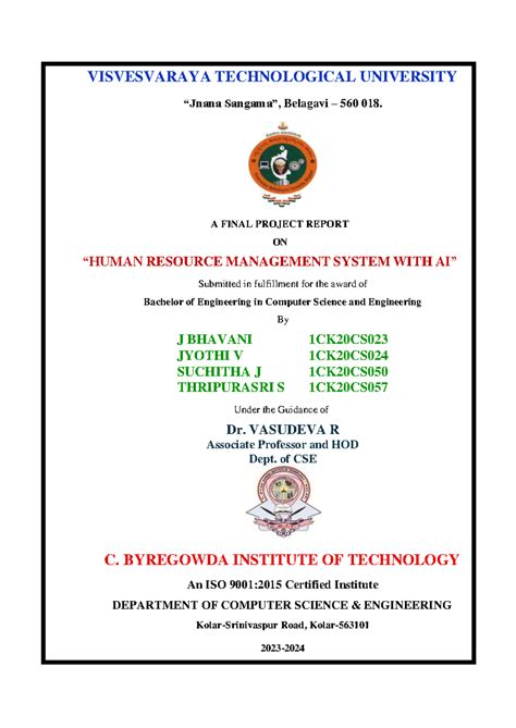 HUMAN RESOURCE MANAGEMENT SYSTEM REPORT VISVESVARAYA TECHNOLOGICAL
