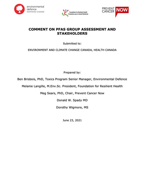 Submission On Assessing Pfas As A Group Environmental Defence